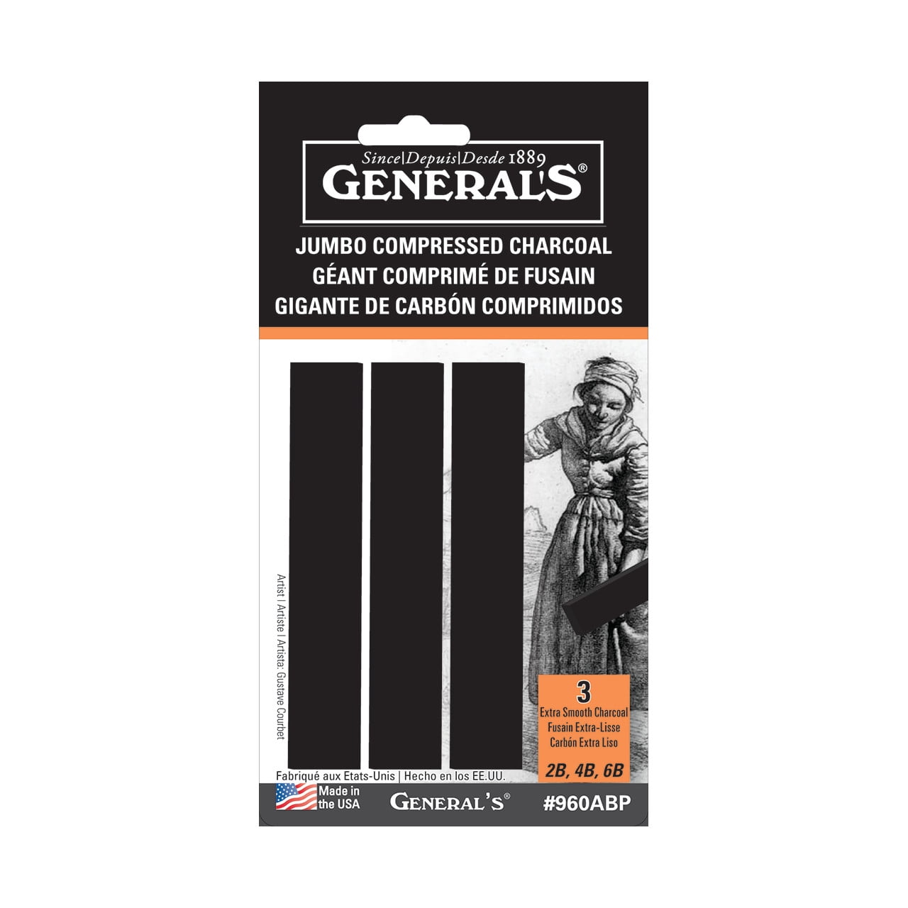 General Pencil Jumbo Compressed Charcoal Set, 3-Sticks - Walmart.com