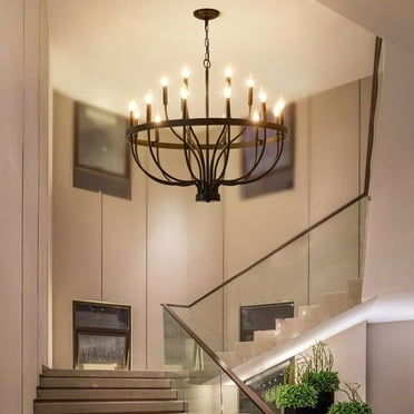 Farmhouse Chandelier, 5-Light Rustic Adjustable Entryway Light Fixture ...