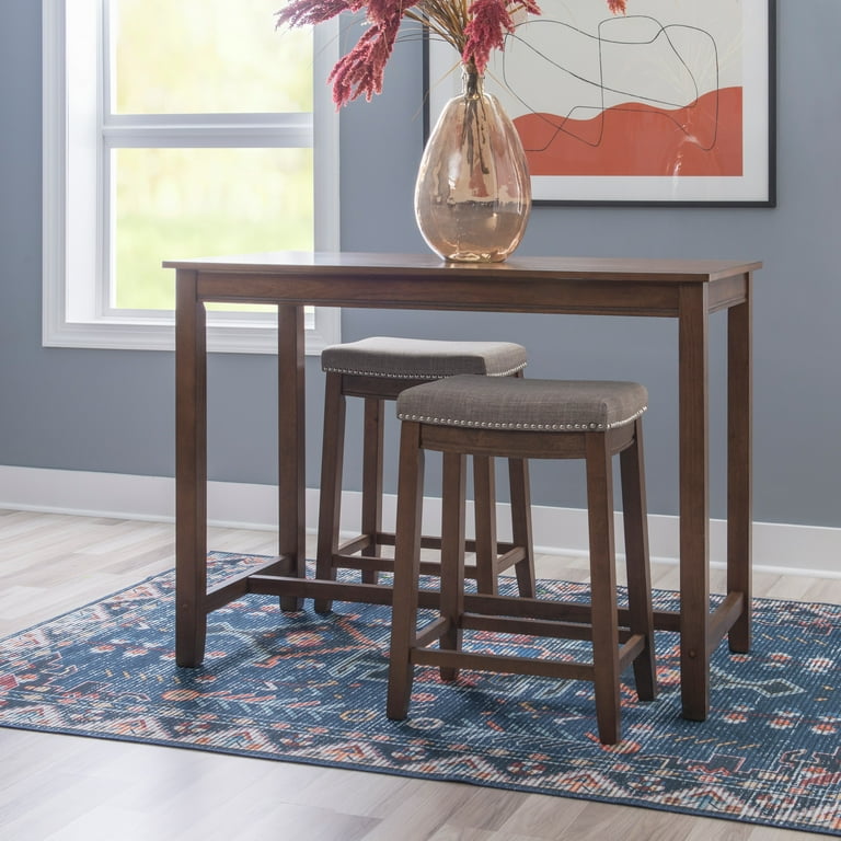 Linon Claridge 3 Piece Counter Height Tavern Set Rustic Brown with Gray Linen Walmart
