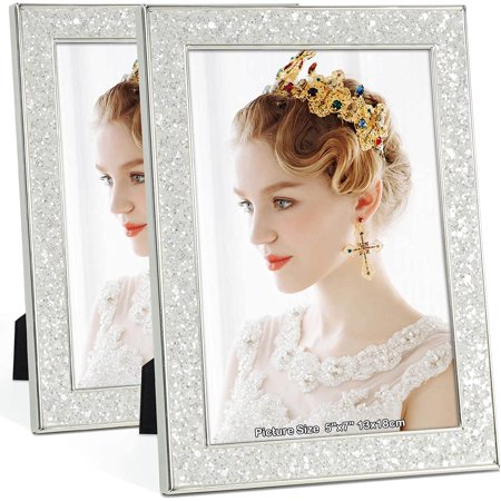 5x7 Picture Frames Pack of 2, White Bling Metal Picture Frame, Glitter ...