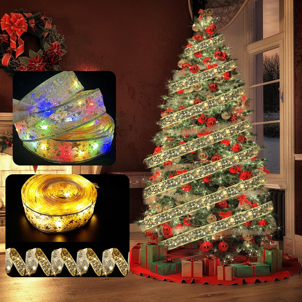2 Pack Christmas Ribbon Fairy Lights,10LED/1M Lights Battery Powered ...