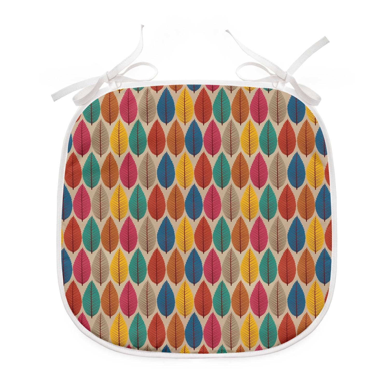 Woodland Dining Chair Pad, Pattern with Fallen Tree Leaves in Lively ...