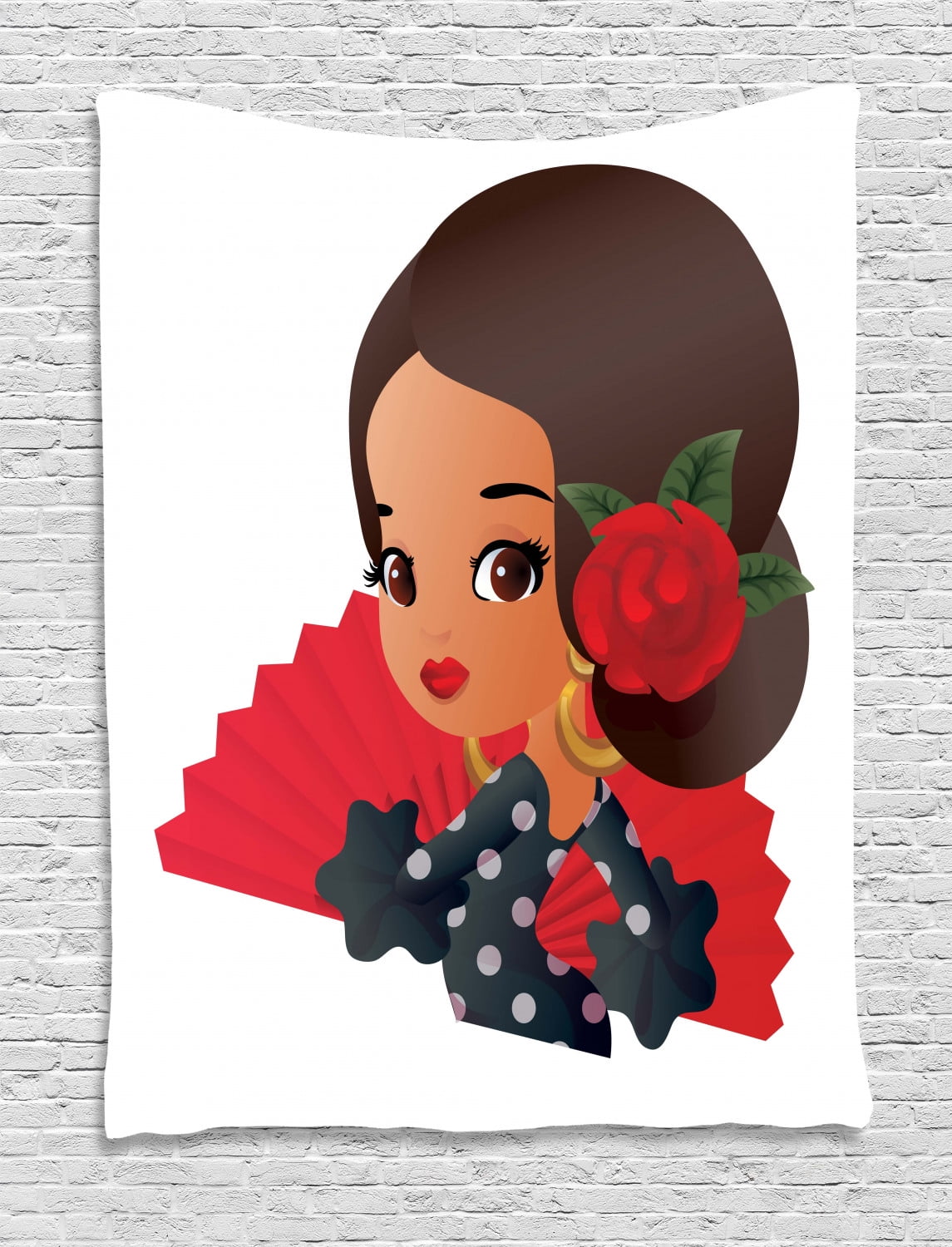 Spanish Tapestry, Chibi Character in Flamenco Costume with Rose Flower ...