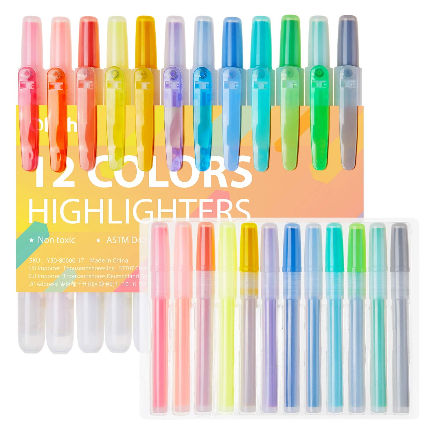 Buy 24 Packs Highlighter Markers, Ohuhu 12 Colors 12 Replacement ...