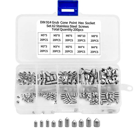 200 Pcs Pointed Screw M3 M4 M5 M6 M8 Hex Socket Screw Hex Taper Screw ...