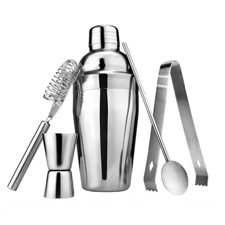 5 Pcs/set Stainless Steel Cocktail Shaker Set Shaker + Mixing Spoon ...