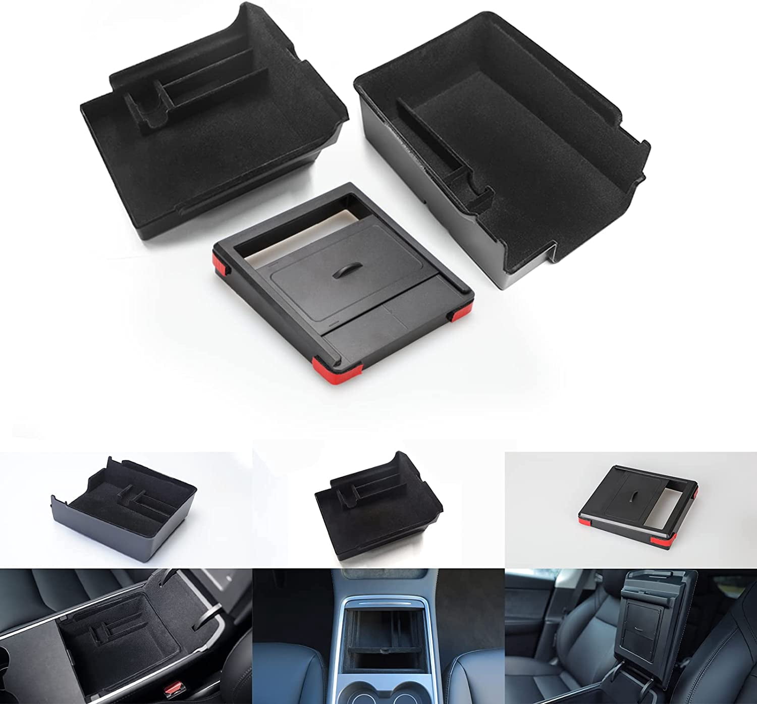 Center Console Organizer Upgraded 3PCS Model 3 Model Y Flocked Center ...