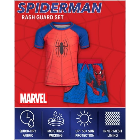 Marvel Spider-Man Boys' Rash Guard Set - UPF 50+ Quick Dry Swim Shirt ...