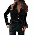 Dianli Women's Gold Velvet Button Shirt Jacket Loose Pocket Hem Side ...