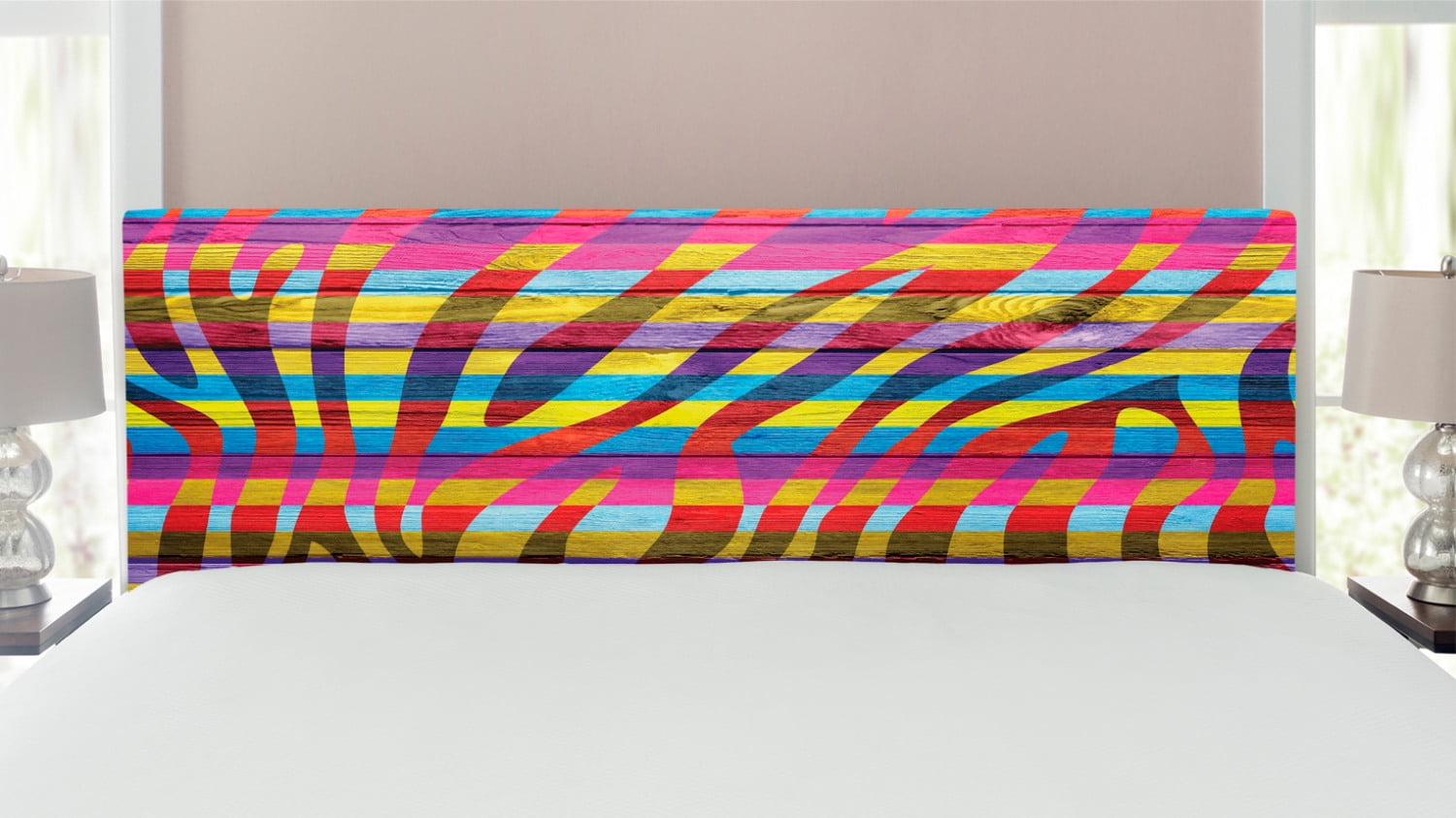 Zebra Print Headboard, Vibrant Colored Zebra Print on Wooden Penal ...