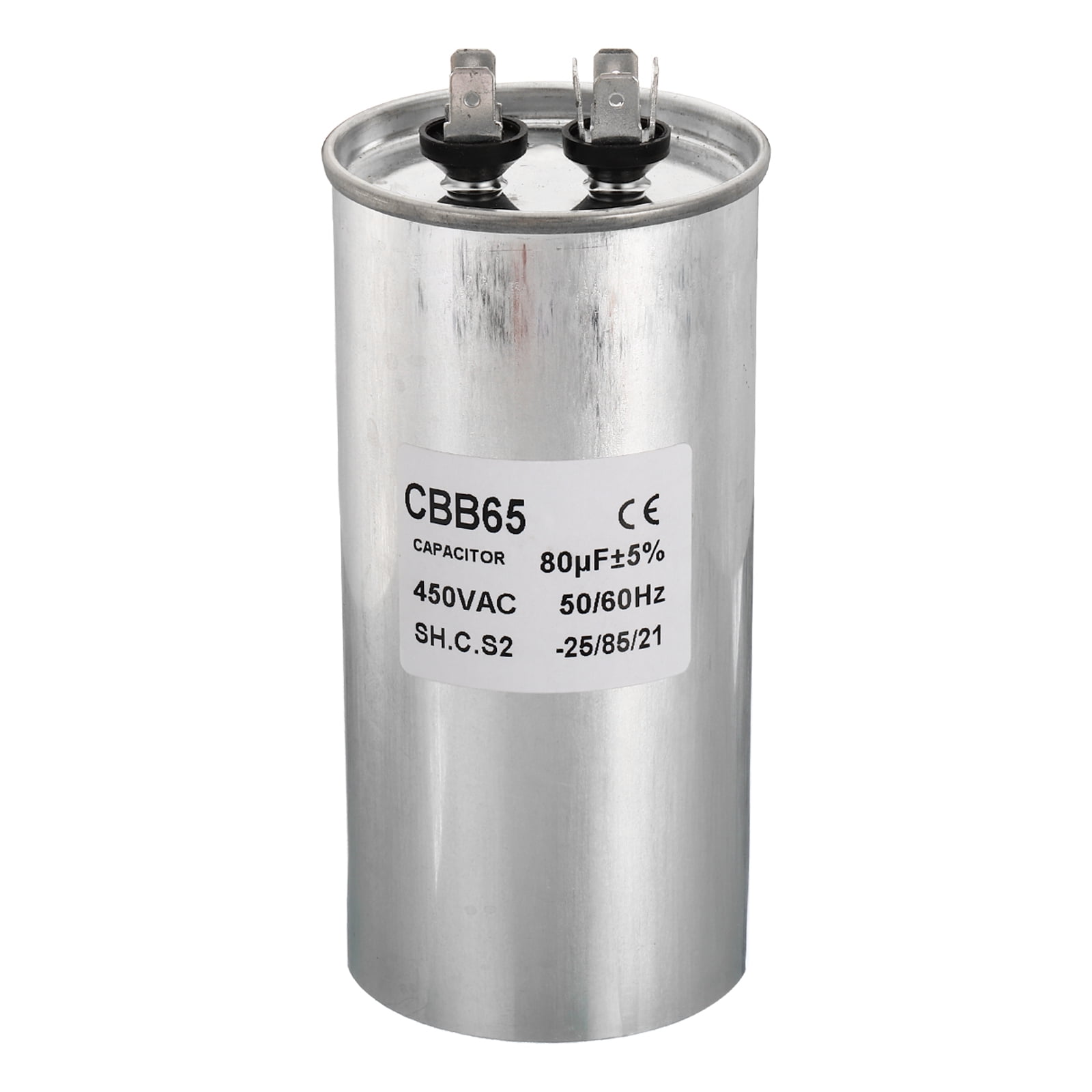 Uxcell CBB65 80uF Run Capacitor,80mfd 1Pcs AC 450V Aluminum Case with 2 ...