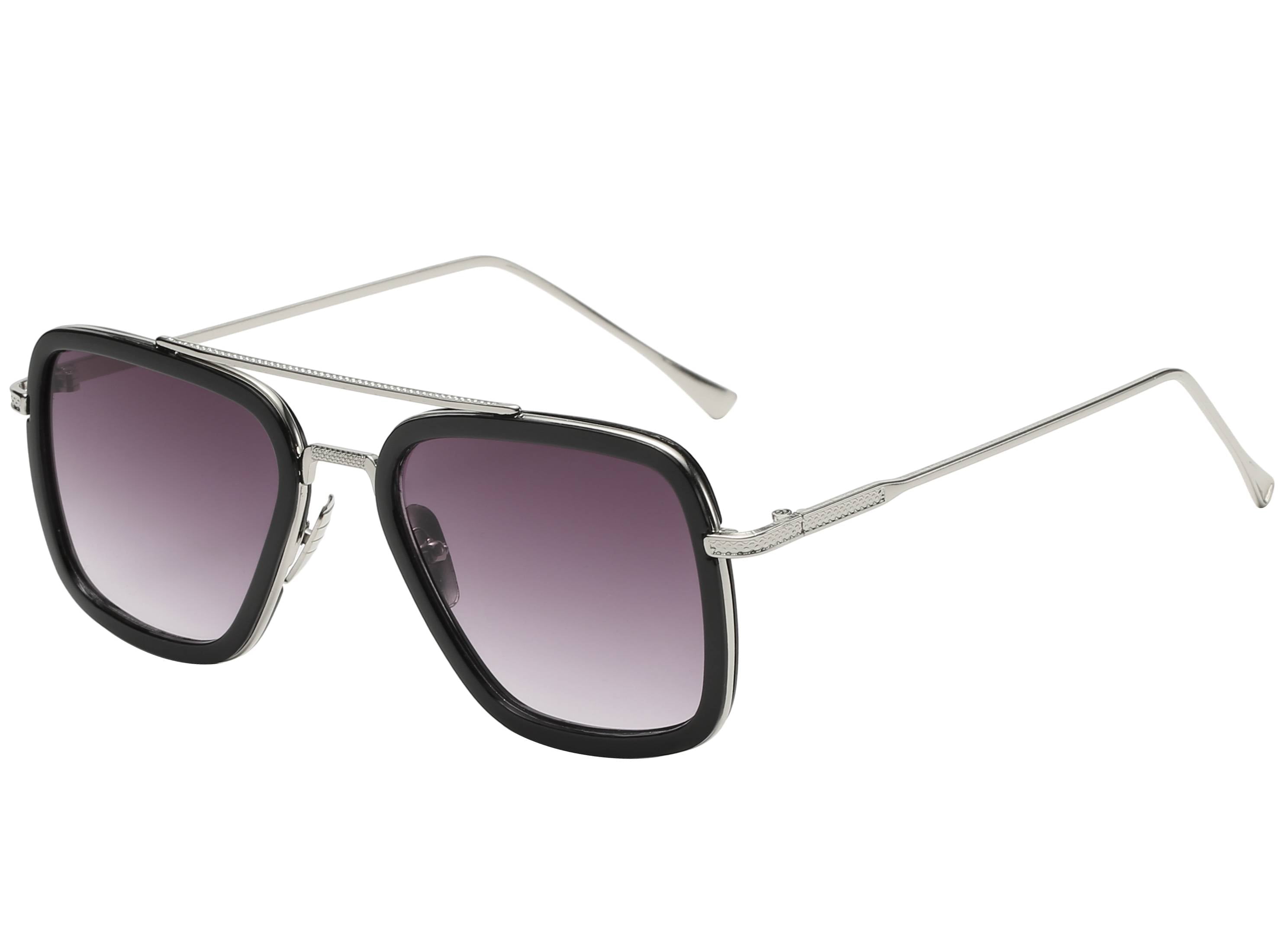 Tony Stark Aviator Sunglasses - Silver & Black Frame / Gradiant Ash ...