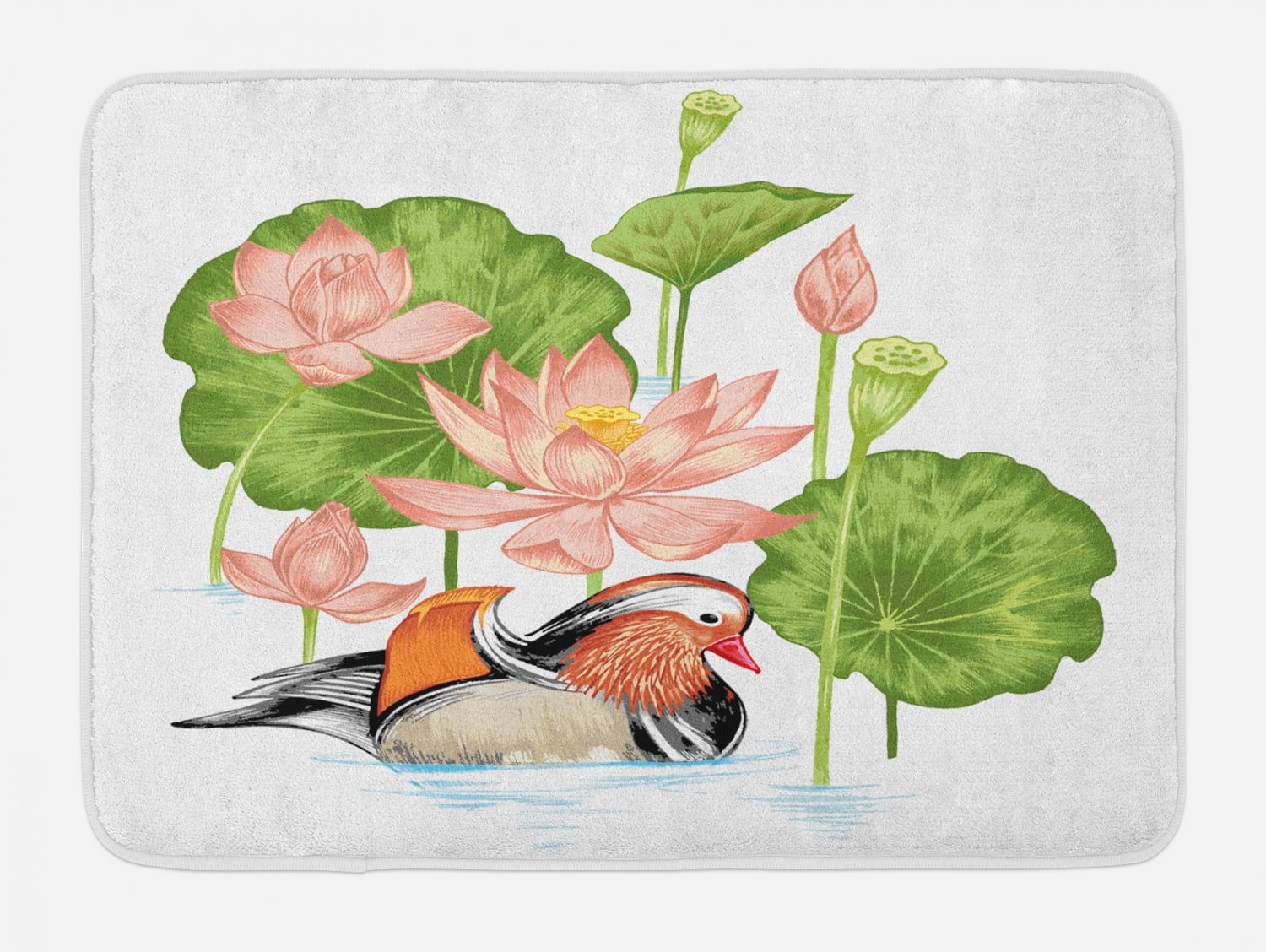 Rubber Duck Bath Mat, Baby Mandarin Duckling in Pond with Lotus Lily ...