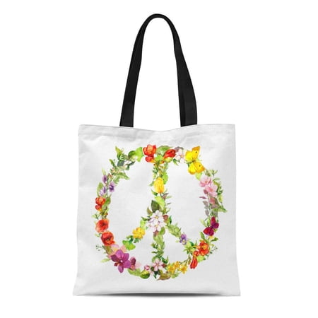 POGLIP Canvas Tote Bag Green Girly Peace Sign Flowers for Day ...