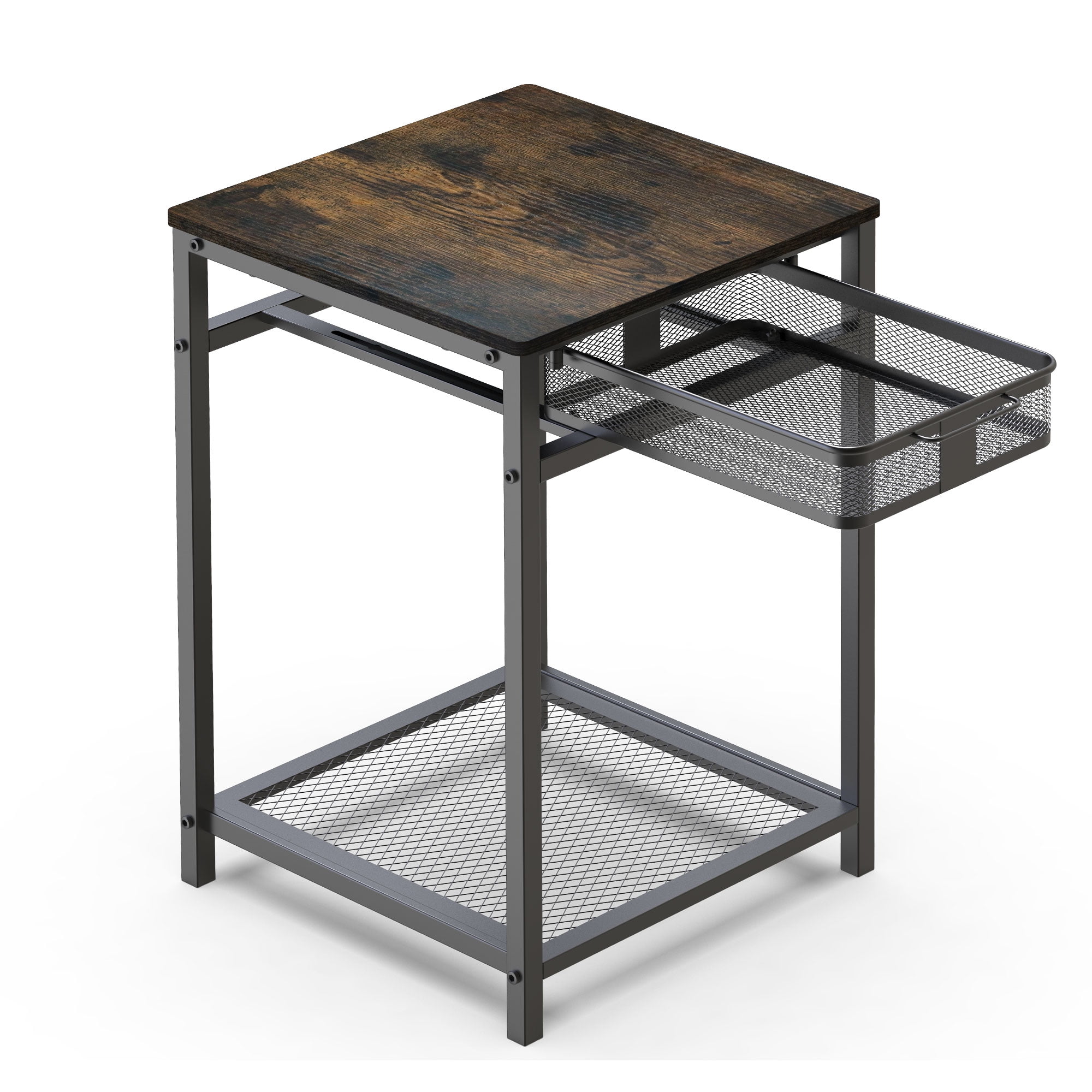 End Table with Grid Storage Drawer, Nightstand Sofa Side Table for ...