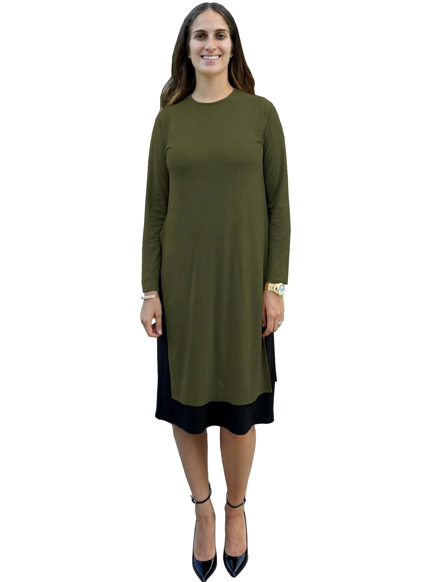 Women's MICRO SUEDE Layered Side Slit Tunic Style Below the Knee Length ...