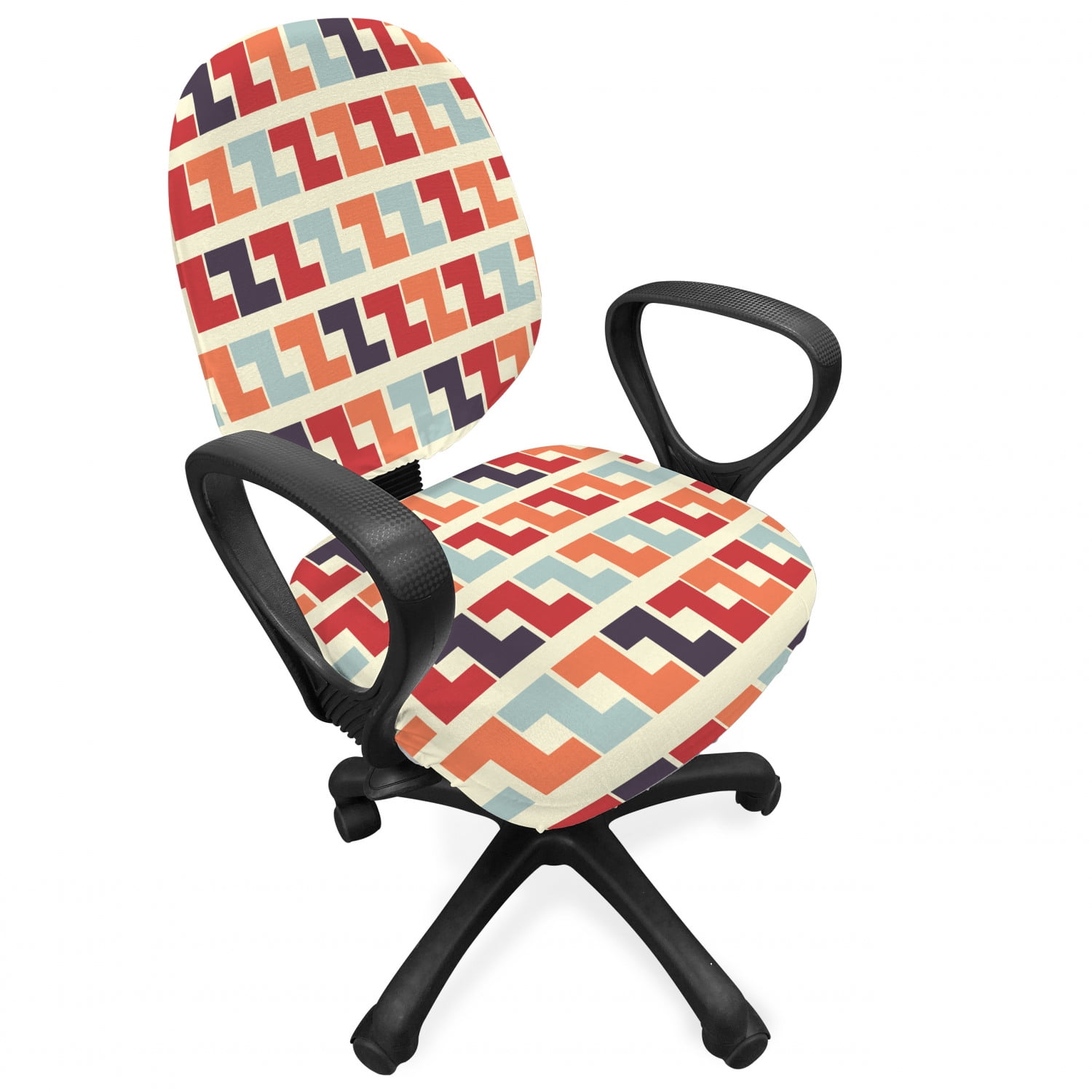 Colorful Office Chair Slipcover, Retro Geometric Shaped Composition ...