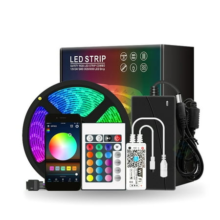 Wi-Fi RGB LED Strip Lights 16.4ft 150 LEDs with IR Remote Control & Wi ...