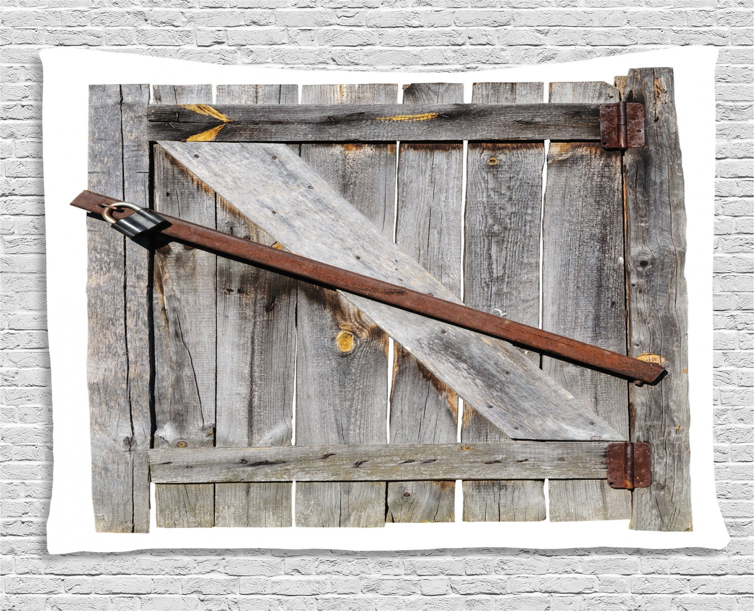 Rustic Tapestry, Aged Wood Barn Door with Rusty Crossed Locks Abandoned ...