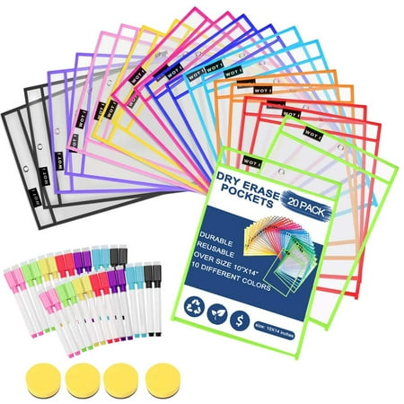 Dry Erase Pockets 20 Set Dry Erase Sleeves Oversized 10 x 14 Inches ...