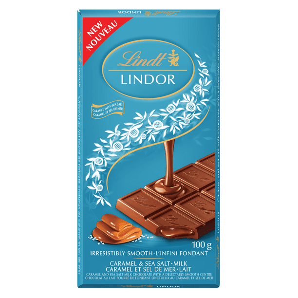 Lindt LINDOR Caramel & Sea Salt Milk Chocolate Bar, 100g, 100 g ...