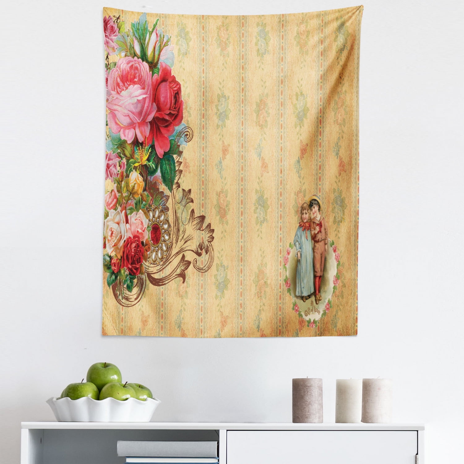 Vintage Tapestry, Country House Themed Romantic Image with Retro ...