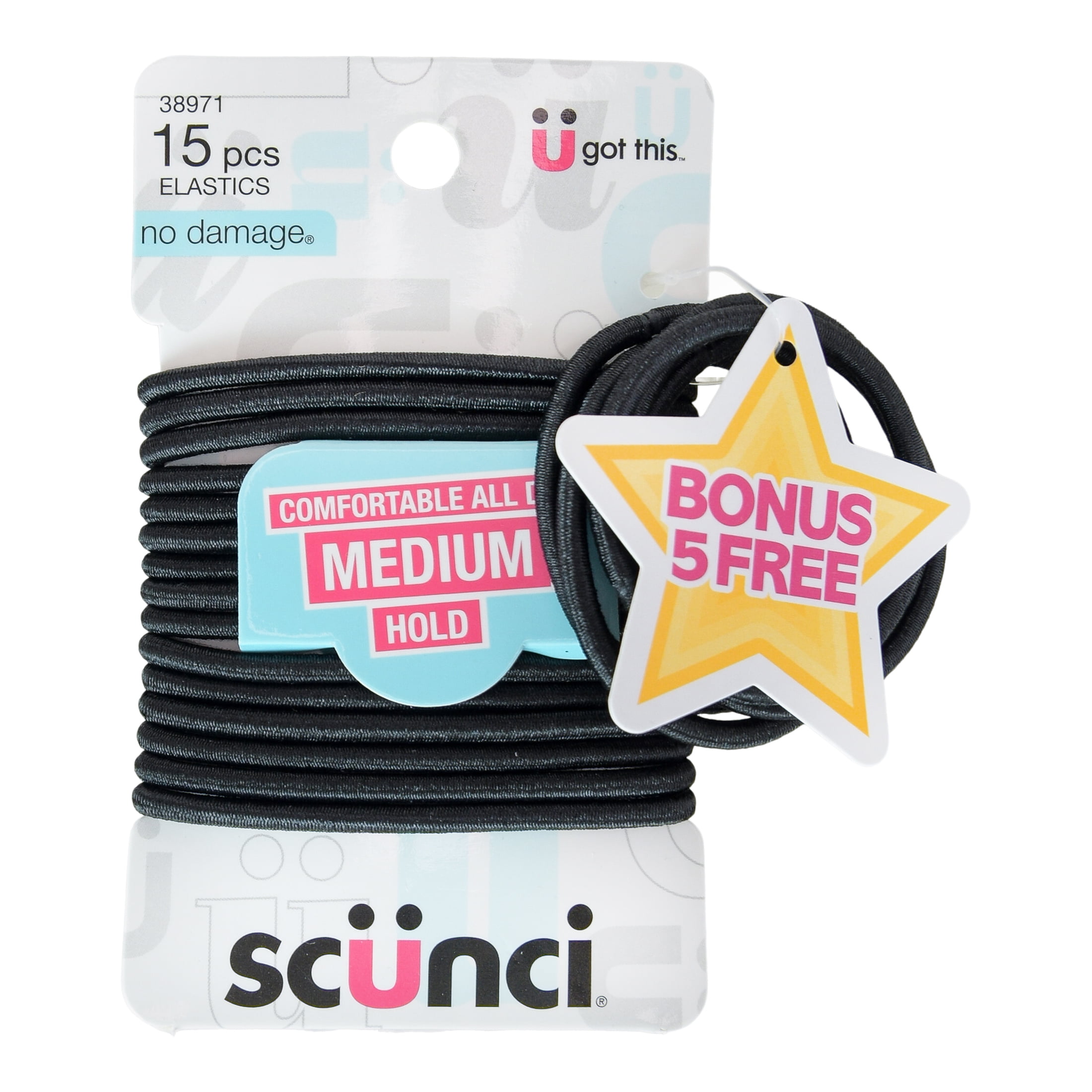 Scunci No Damage Elastic Stretch Nylon Ponytail Holder Hair Ties, Black ...