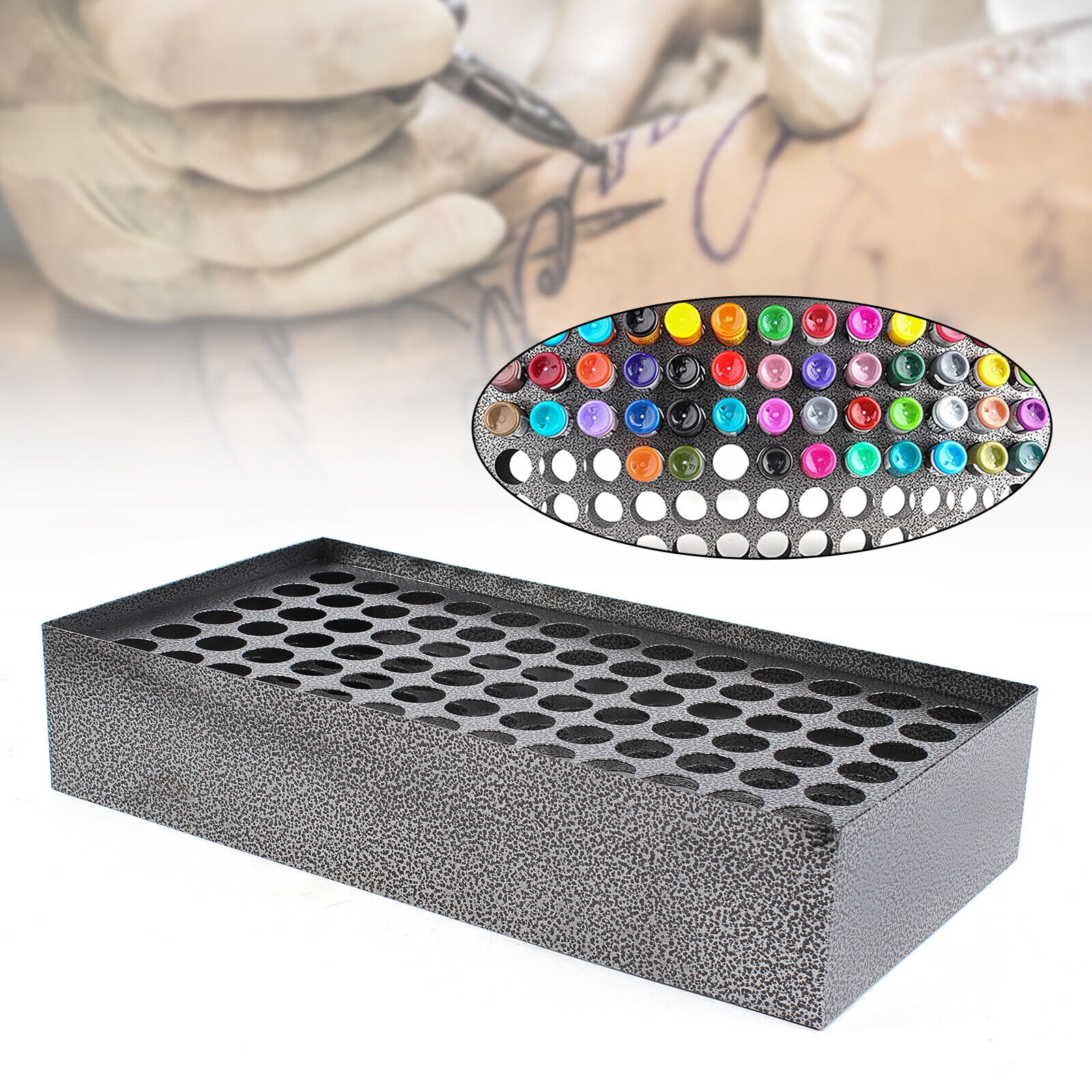 Fichiouy 78 Holes Tattoo Bottle Rack Wall-Mounted Tattoo Ink Stand ...