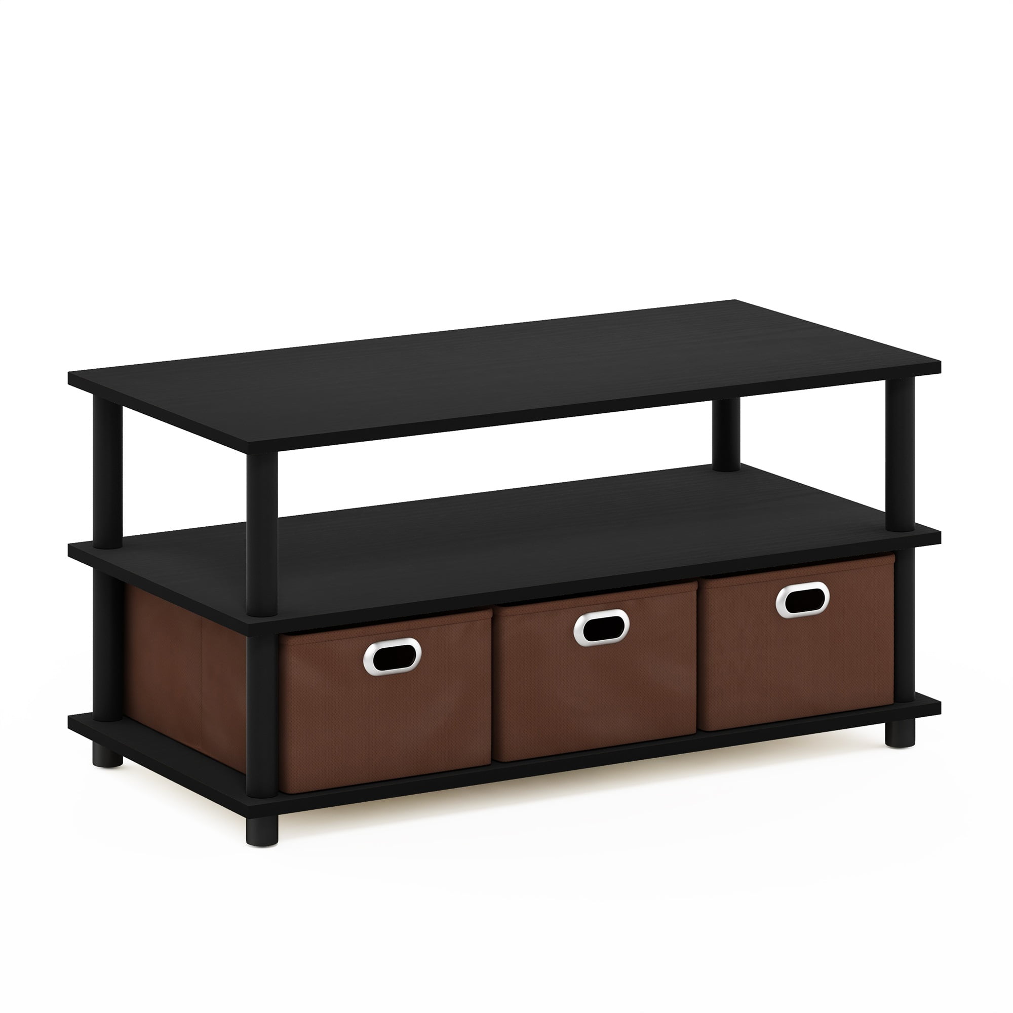 Furinno Contemporary Rectangular Wood Coffee Table with Storage, Black ...