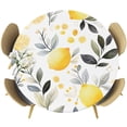 Farmhouse Lemon Black Leaves Round Fitted Tablecloth with Elastic Edge ...