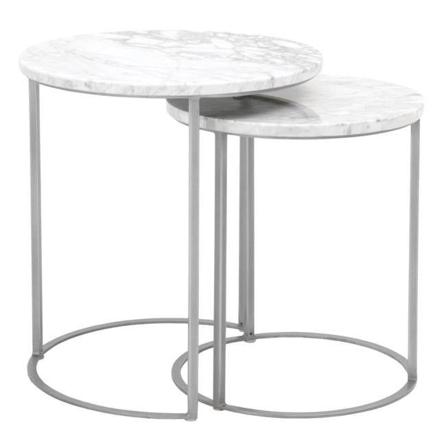 Benzara BM185162 Marble Top Round Nesting Table with Brushed Steel Gray ...