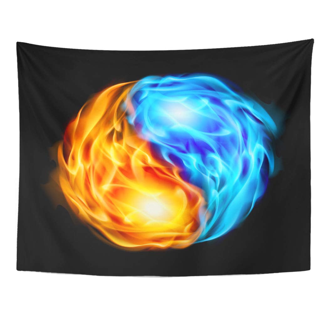 ZEALGNED Yellow Flame Symbol Yin and Yang The in Form Red Blue Fire ...