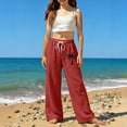 lnmuld Girls Solid Palm Tree Embroidery Wide Leg Linen Pants White ...
