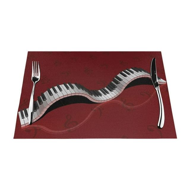 XMXY Woven Placemats Set of 4 PCS, Piano Keyboard Wavy Music Table Mats ...