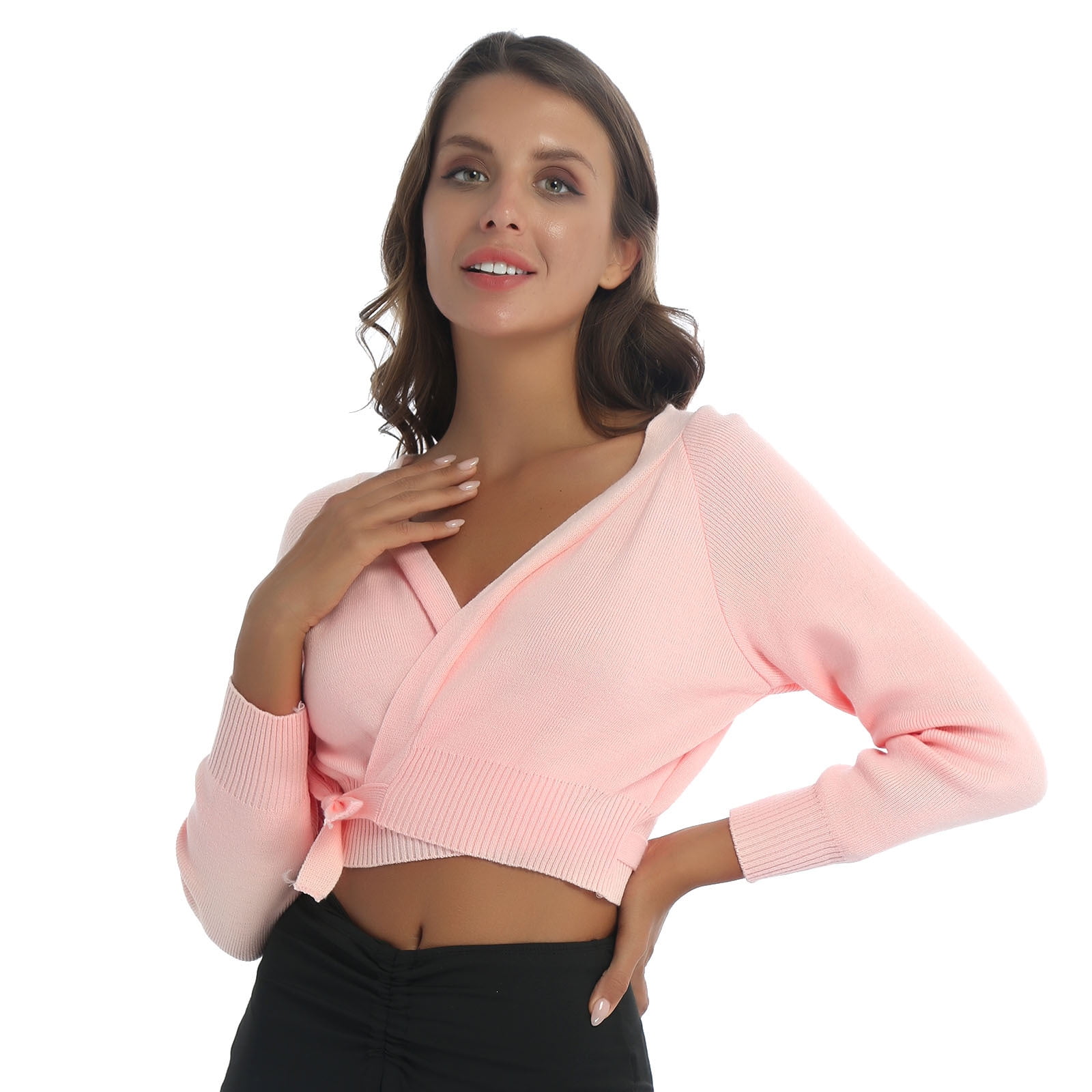 Alvivi Women Ballet Dance Warm-Up Cardigan Long Sleeve Knitted Wrap Tops Sweater - Walmart.com