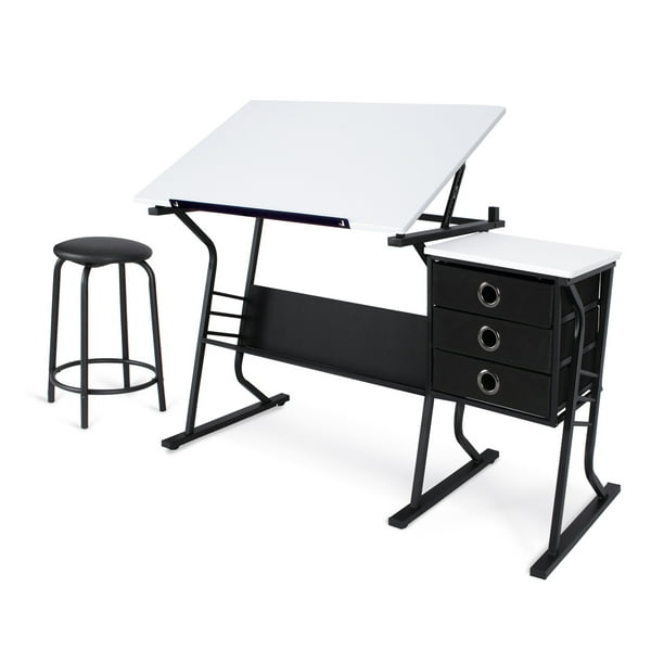 BELLEZE Adjustable Drafting Table and Drawing Desktop Table w/ Stool ...
