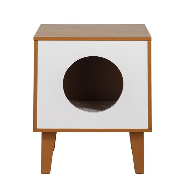 Ethan Wooden Pets Square Cat Cuddle House, Natural Black/White, 15.75 ...