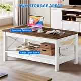 Dextrus Rustic Farmhouse Table, 2-Tier Wood, Open Storage Shelf, Home ...