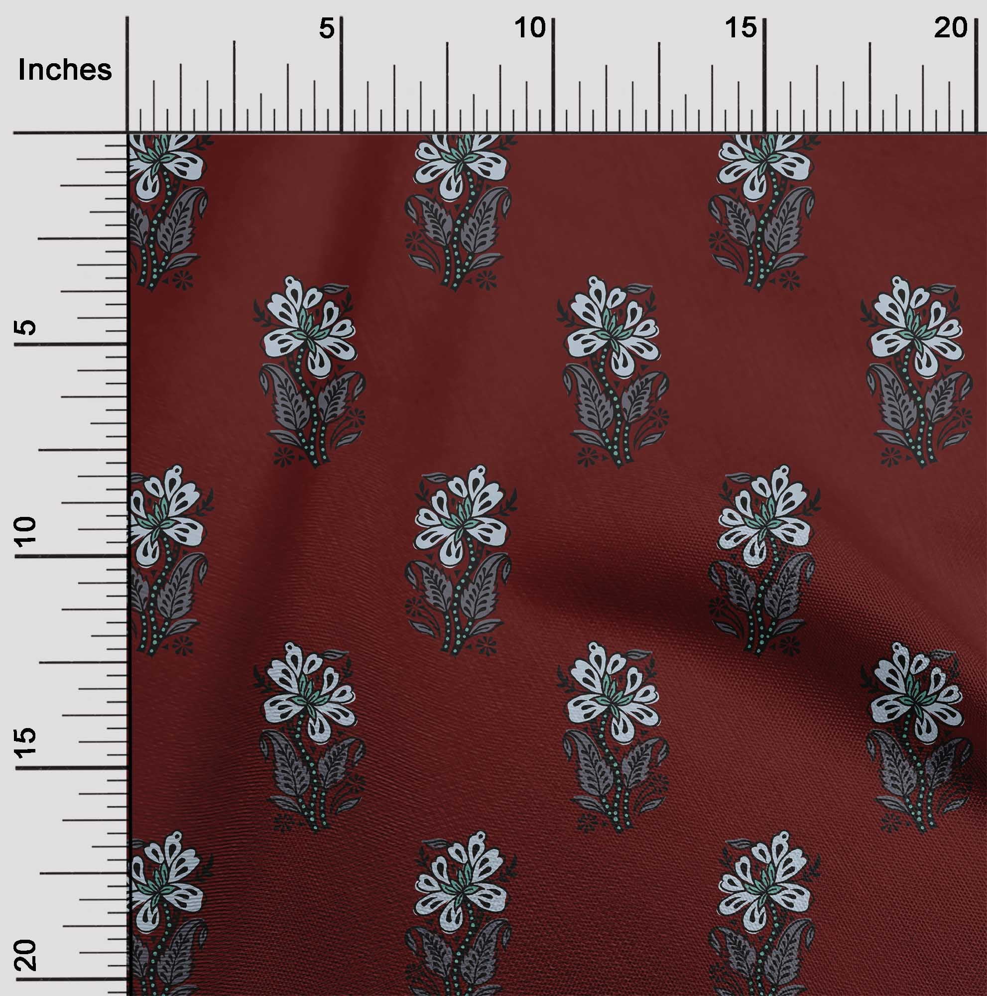 oneOone Silk Tabby Fabric Leaves & Floral Block Print Fabric By The ...