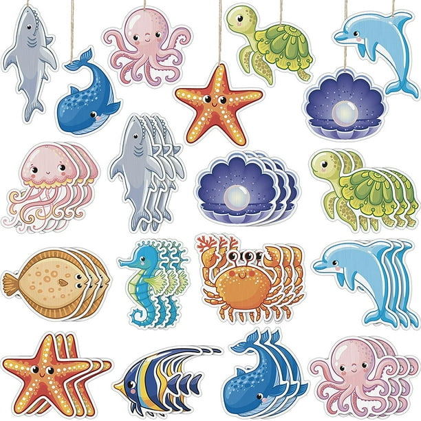 36 Pieces Sea Animals Cut-Outs Decoration Ocean Animals Wood Slices ...