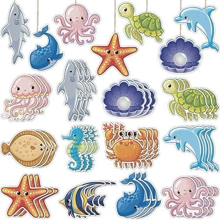 36 Pieces Sea Animals Cut-Outs Decoration Ocean Animals Wood Slices ...