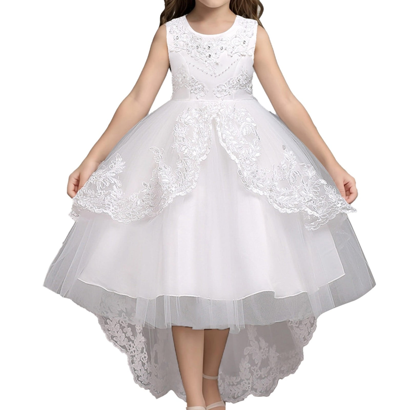 Click here for Feolixe Childrens Solid Color Lace Sleeveless Knee... prices