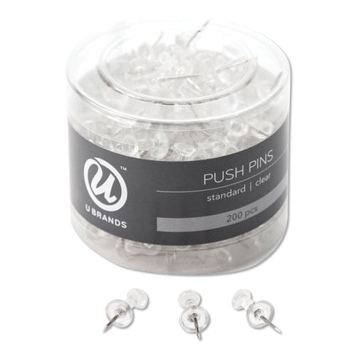 Standard Push Pins, Plastic, Clear, 0.44", 200/Pack | Bundle of 10 ...