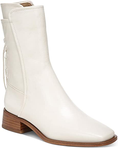 Sam Edelman Tana Ivory Leather Chunky Heel Squared Toe Zipper Mid-Calf ...