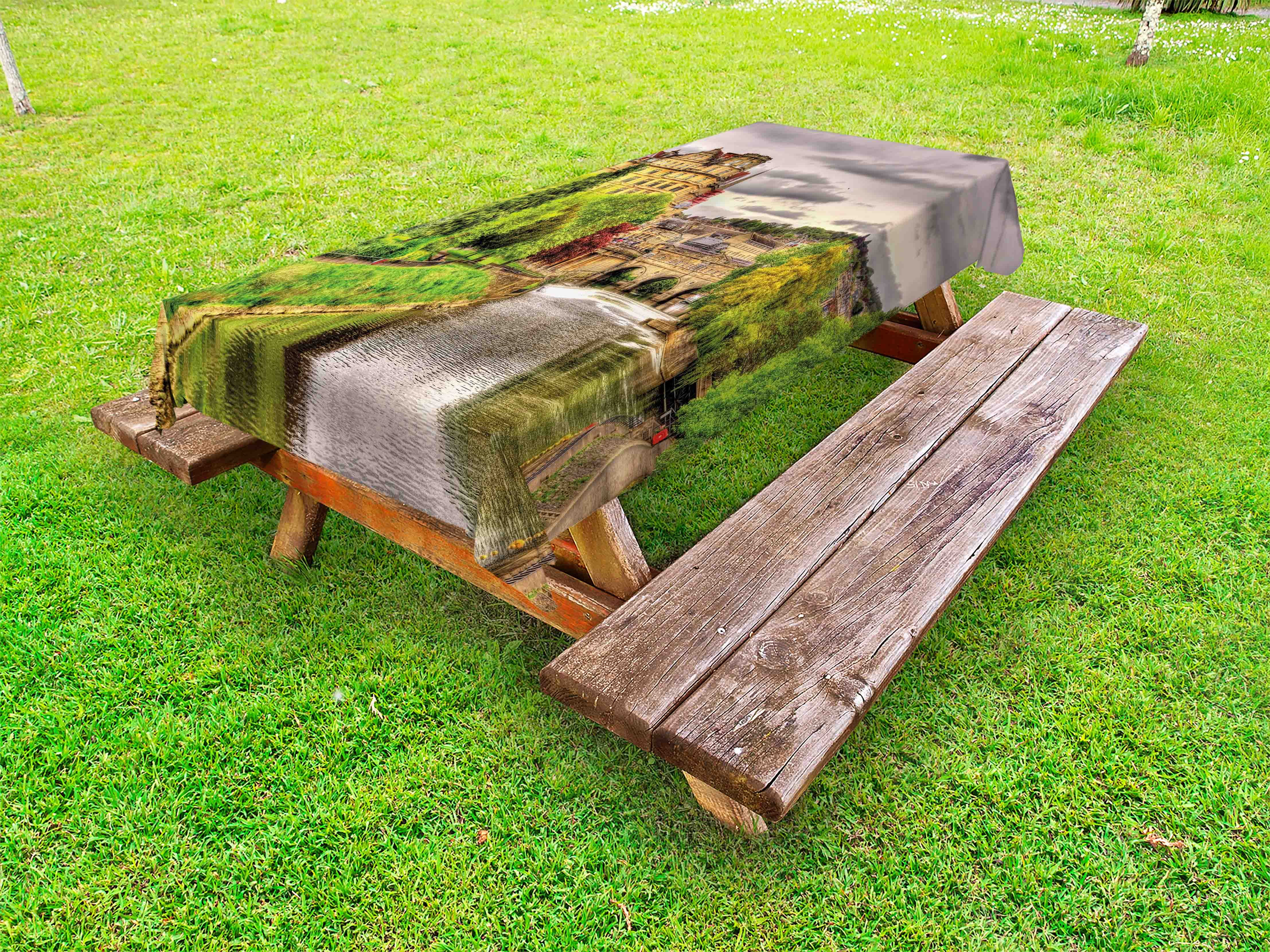 Landscape Outdoor Tablecloth, Nature Themed View of Bath Town over The ...