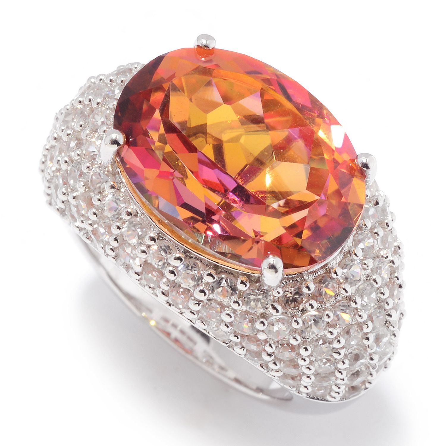 925 Sterling Silver Sunset Quartz, White Natural Zircon Ring - Walmart.com