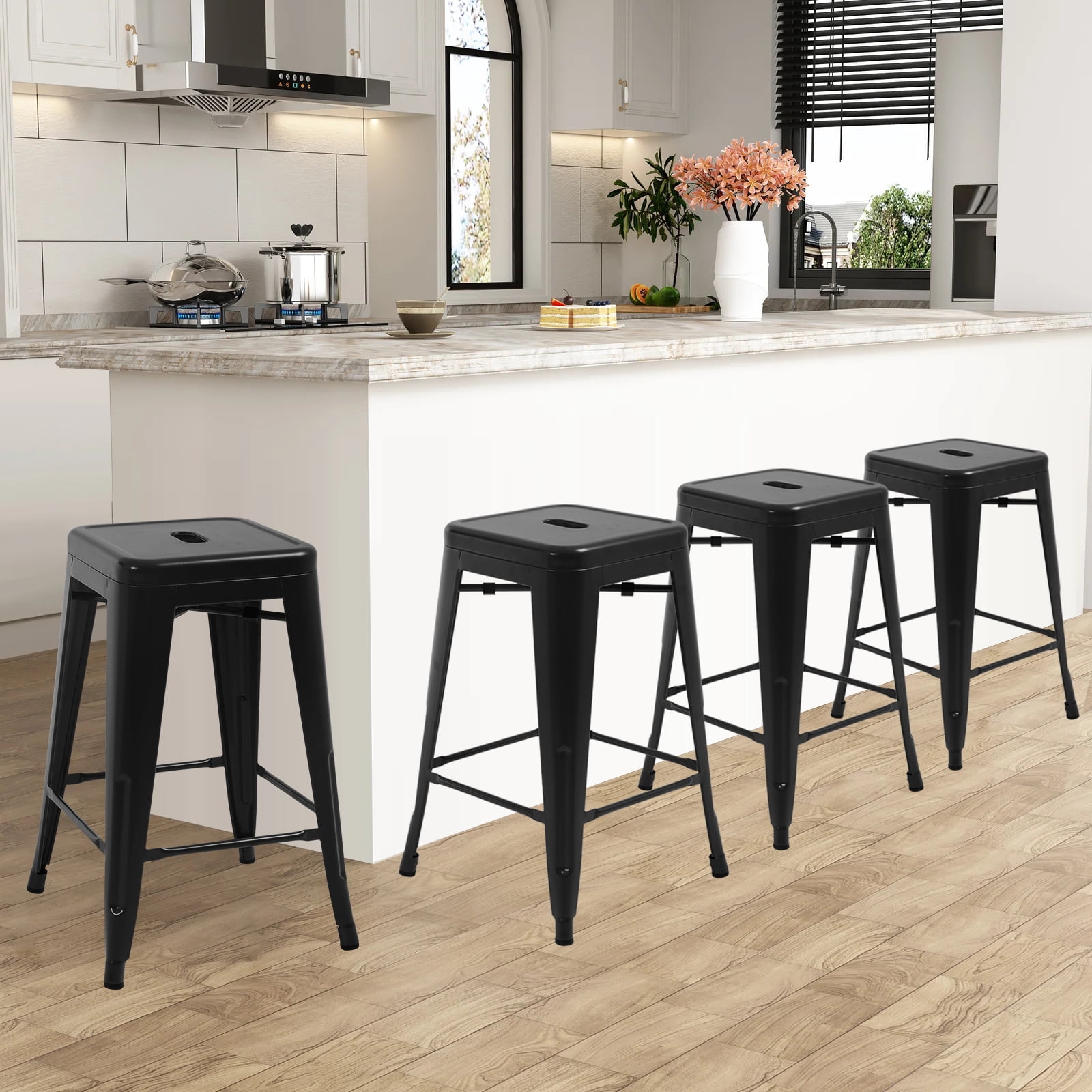 NiamVelo 24 inch Metal Bar Stools Set of 4, Stackable Backless Counter ...