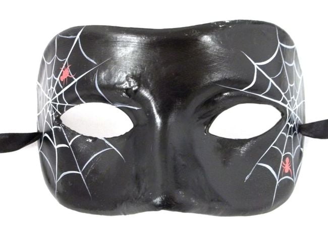 Black Spider Web Masquerade Paper Mache Mardi Gras Halloween Ball Mask ...