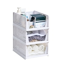 VECELO 4 Pack Stackable Plastic Storage Basket, L-Size Foldable Closet ...