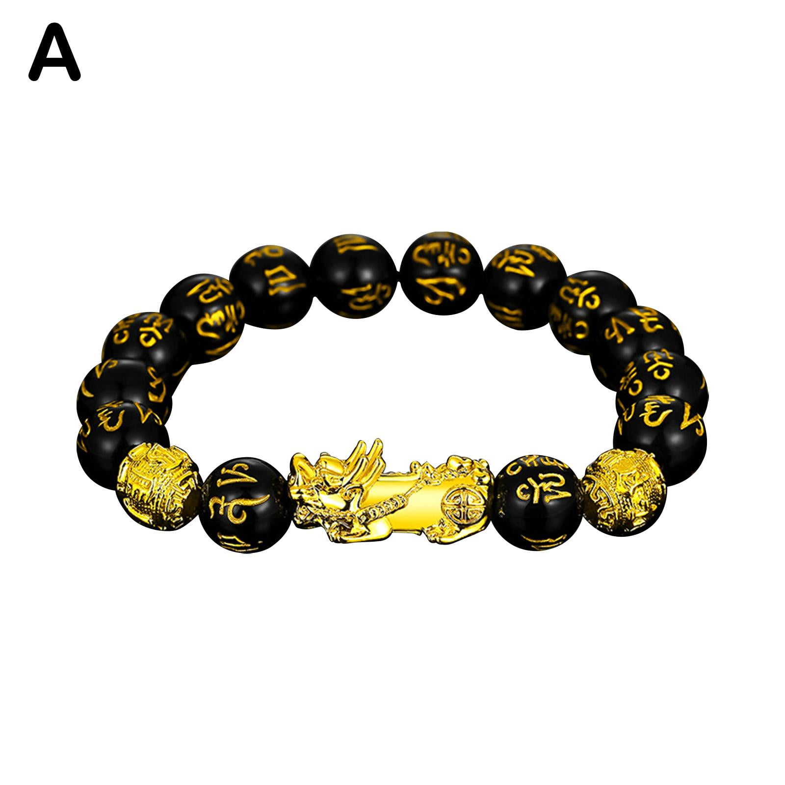 Feng Shui Black Obsidian Bracelet Attract Wealth Good Jewellery Luck Gift T5z8 Adult Unisex Size 12 Gold
